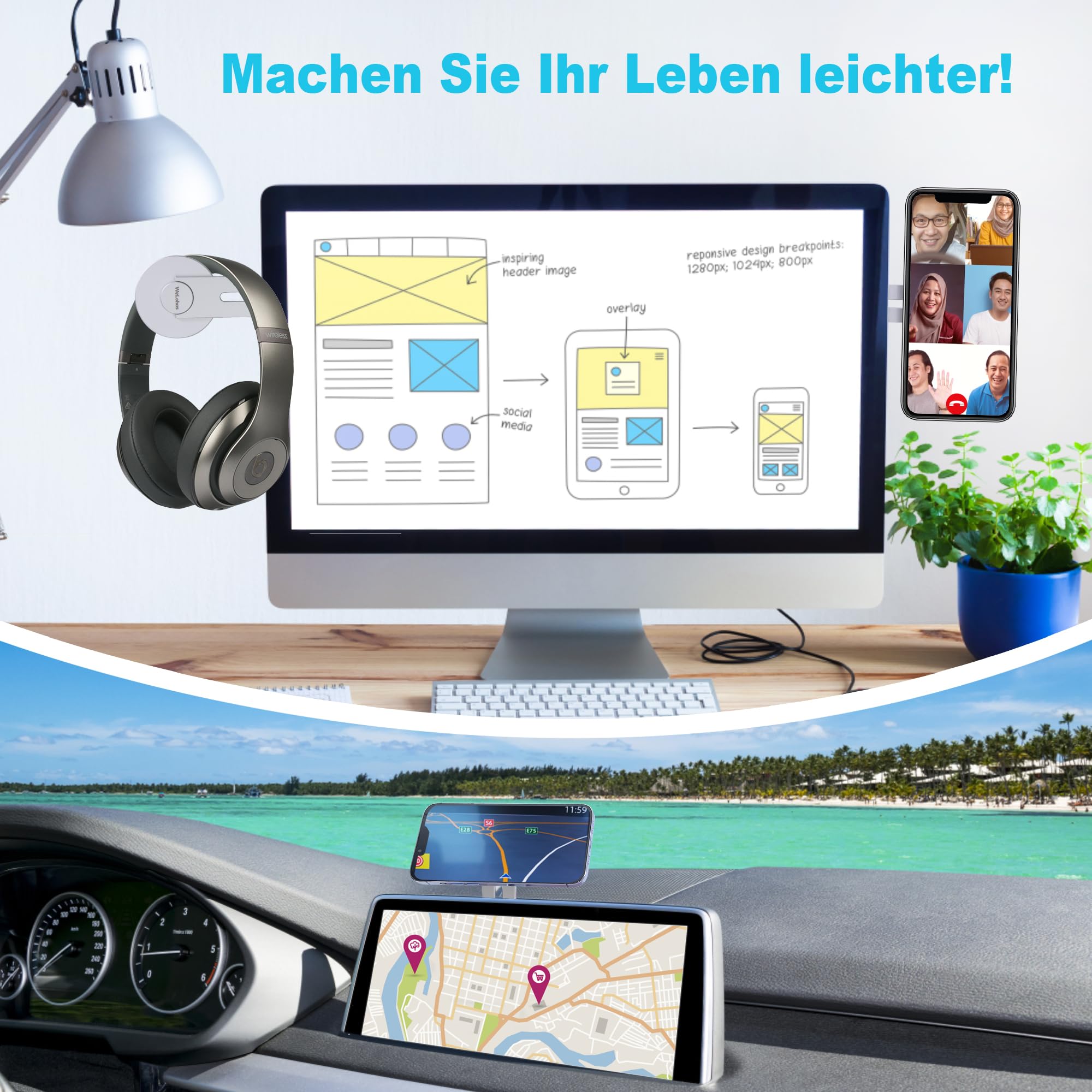 WeLohas Magnetic Phone Holder for Laptop,Continuity Camera Mount for iOS 16/macOS 13 Ventura,Suitable for iMac,Desktop Computer,Tesla Model 3/X/Y/S & iPhone 14/13/12,Adjustable Laptop Phone Holder