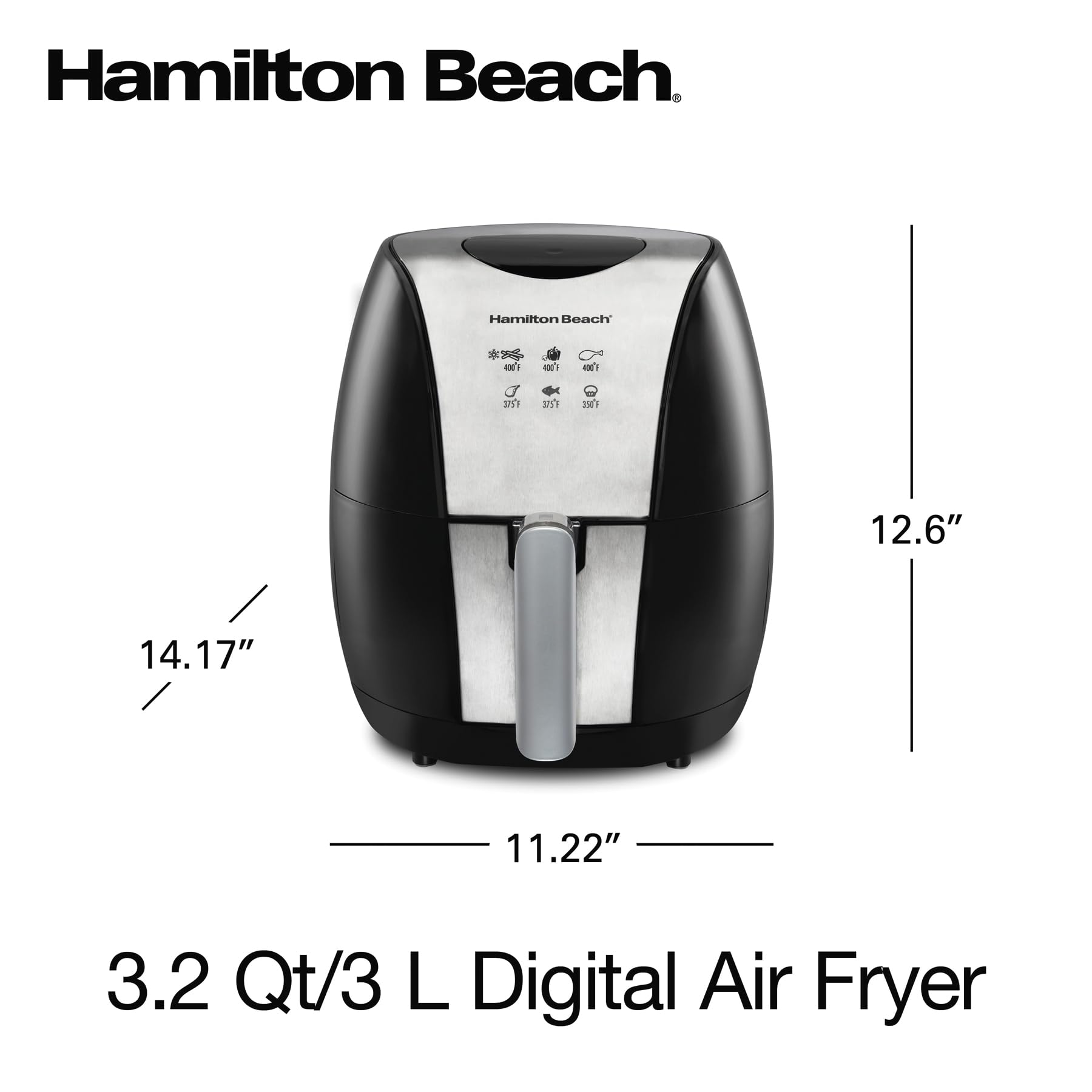 Hamilton Beach 3.2 Quart Digital Air Fryer Oven with 6 Presets, Easy to Clean Nonstick Basket, Black (35065)