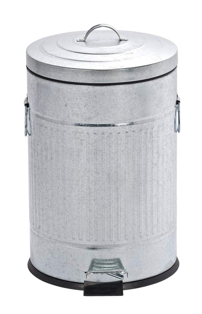 WENKO Step Trash Can with Lid and Pedal, Retro Metal Garbage Bin, for Bathroom, Kitchen, Office, Soft Close, 5 Gallon, 12.2 x 18.7 x 12.2 in, Gray