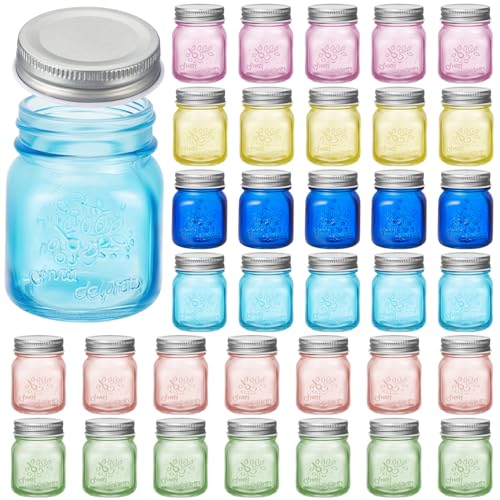 Tessco 36 Pack Small Colored Mason Jars 8oz / 5oz with Lids Canning Jars Glass Jars for Jam Honey Jelly Spice Preserving Candle Meal Prep DIY Pickling Jars (5 oz)