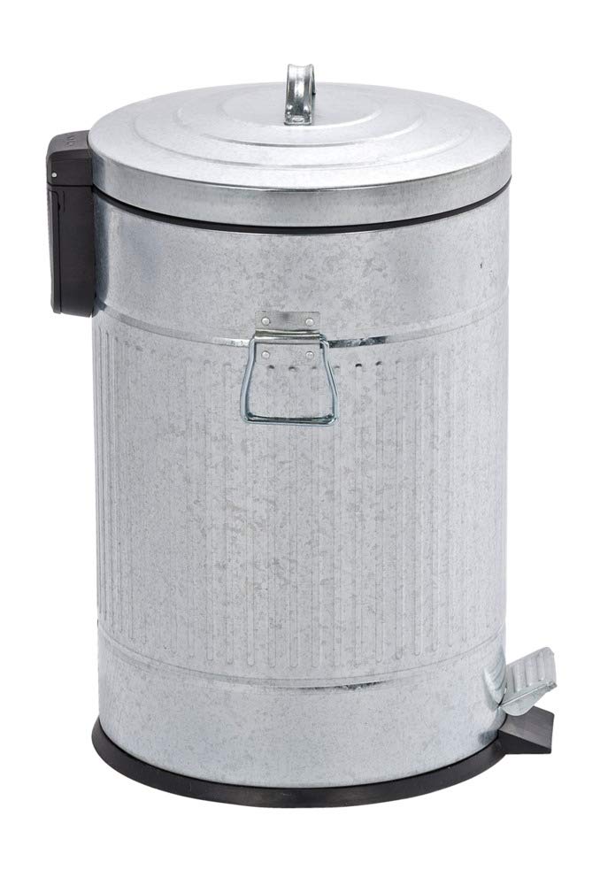 WENKO Step Trash Can with Lid and Pedal, Retro Metal Garbage Bin, for Bathroom, Kitchen, Office, Soft Close, 5 Gallon, 12.2 x 18.7 x 12.2 in, Gray