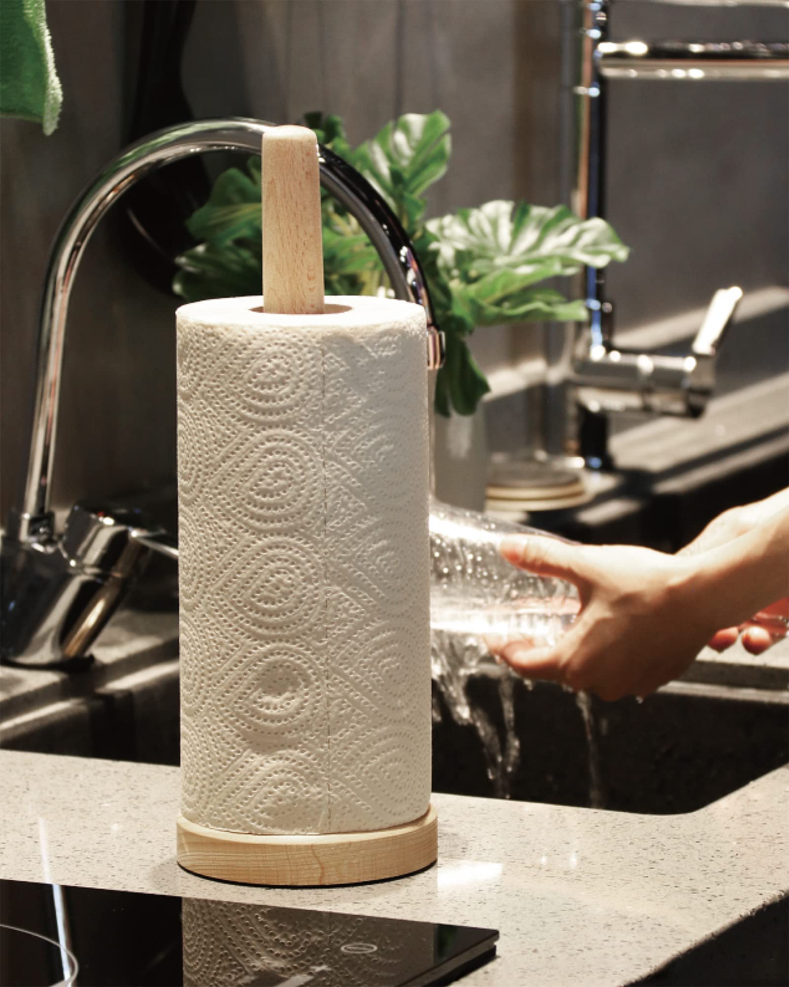 CHAUNCEY HOME Wooden Paper Towel Holder - Kitchen Paper Hanger Rack Bathroom Towel Roll Stand Organizer Simply Standing Countertop Paper Roll Holder