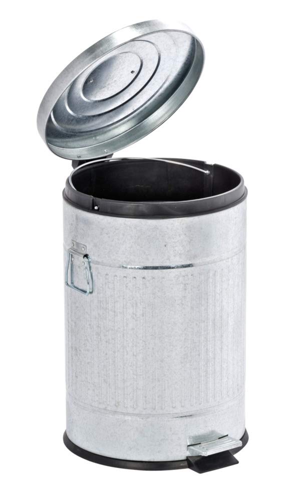 WENKO Step Trash Can with Lid and Pedal, Retro Metal Garbage Bin, for Bathroom, Kitchen, Office, Soft Close, 5 Gallon, 12.2 x 18.7 x 12.2 in, Gray
