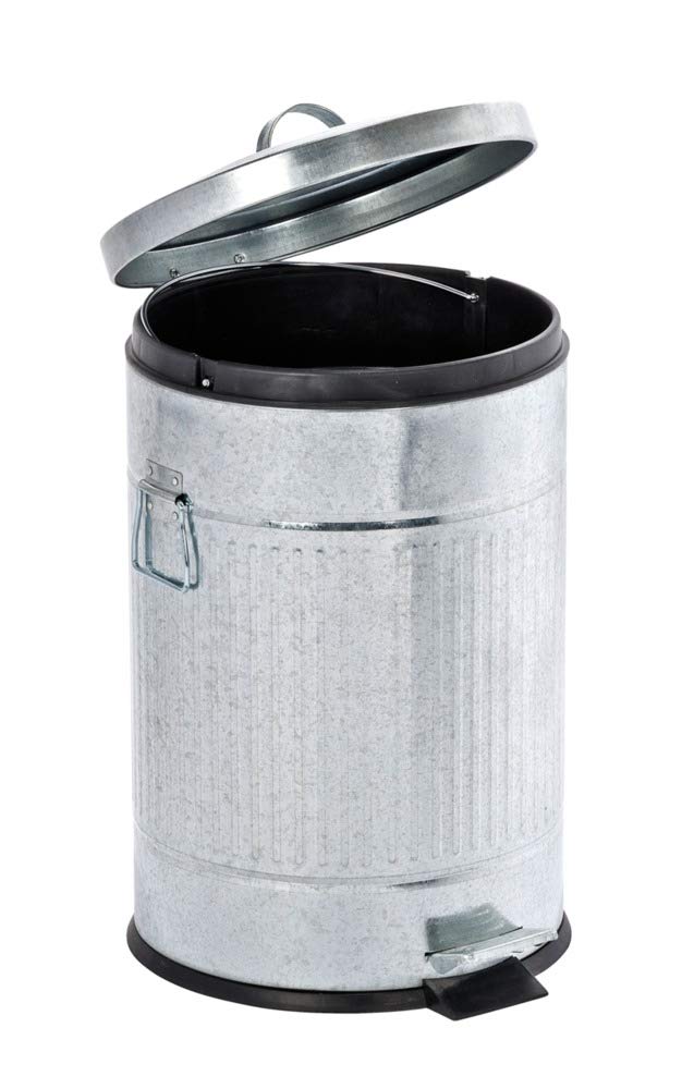 WENKO Step Trash Can with Lid and Pedal, Retro Metal Garbage Bin, for Bathroom, Kitchen, Office, Soft Close, 5 Gallon, 12.2 x 18.7 x 12.2 in, Gray
