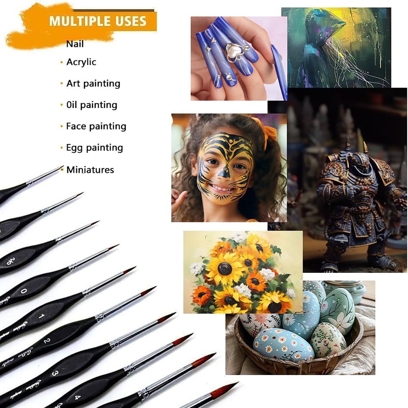 Detail Paint Brushes Set 10pcs Miniature Brushes for Fine Detailing & Art Painting - Acrylic, Watercolor,Oil,Models, Warhammer 40k.