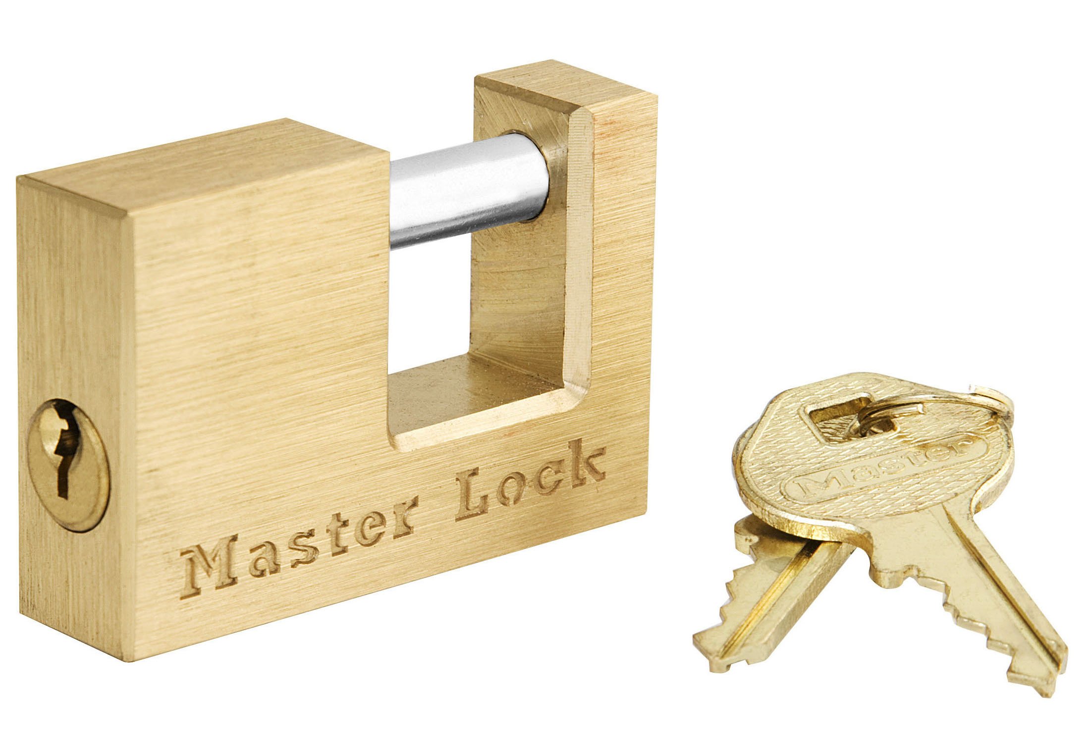 Master Lock 605DAT Shackle 15/16" Length x 7/16" Inner Width, 2" Body Width, Solid Brass Coupler Lock, Gold