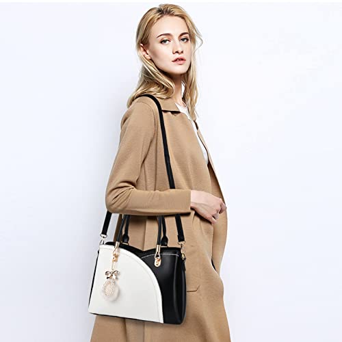I IHAYNER Womens Leather Handbags Purses for Girls Top-handle Large Totes Satchel Shoulder Bag for Ladies with Pompom Khaki