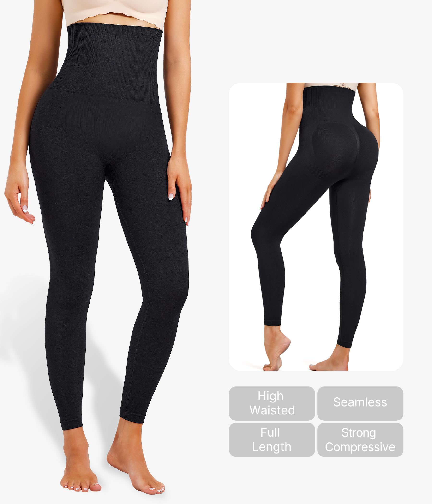 Nebility Shapewear Tummy Control High Waisted Body Shaper for Women Thigh Slimmer Butt Lifting Shapewear (Black,XL)