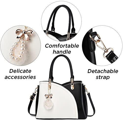 I IHAYNER Womens Leather Handbags Purses for Girls Top-handle Large Totes Satchel Shoulder Bag for Ladies with Pompom Khaki