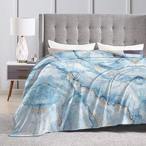 Perinsto White Blue Marble Throw Blanket Ultra Soft Warm All Season Decorative Fleece Blankets for Bed Chair Car Sofa Couch Bedroom 50"X40"