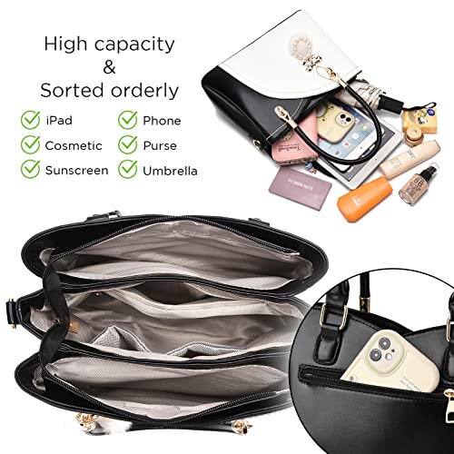 I IHAYNER Womens Leather Handbags Purses for Girls Top-handle Large Totes Satchel Shoulder Bag for Ladies with Pompom Khaki