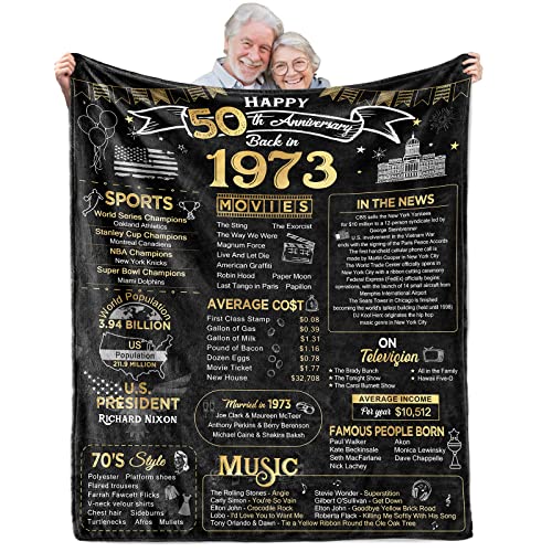 50th Anniversary Blanket Gifts Gift for 50th Wedding Anniversary Golden 50 Years of Marriage Gifts for Couple Wife Husband Dad Mom Parents Grandpa Grandma Grandparents Back in 1973 Blanket 60Lx50W