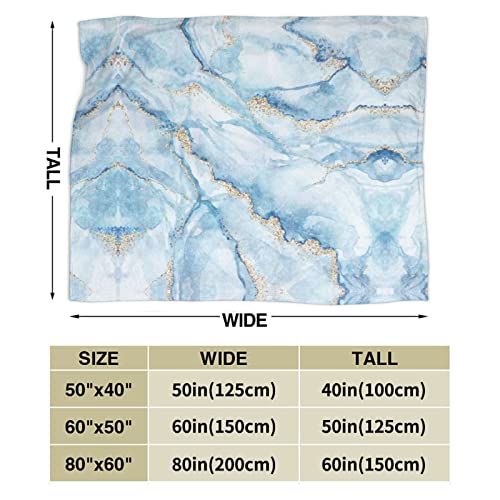 Perinsto White Blue Marble Throw Blanket Ultra Soft Warm All Season Decorative Fleece Blankets for Bed Chair Car Sofa Couch Bedroom 50"X40"