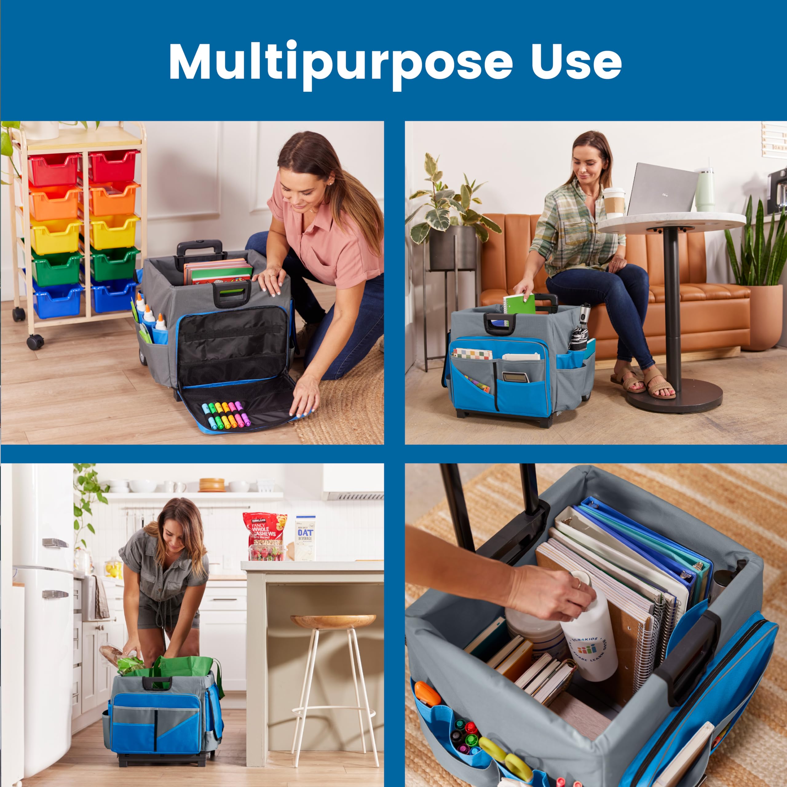 ECR4Kids - ELR-0550B-BL MemoryStor Universal Rolling Cart and Organizer Bag Set, Blue