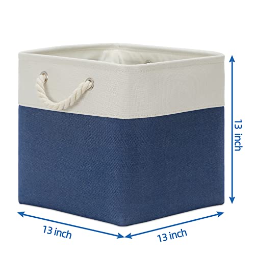 Temary Storage Baskets for Shelves 13x13 Baskets for Gifts Empty, 4 Pack Shelf Baskets Large Storage Baskets Cube Storage Bins Fabric Storage Cubes with Handles for Shelves (White&Blue)