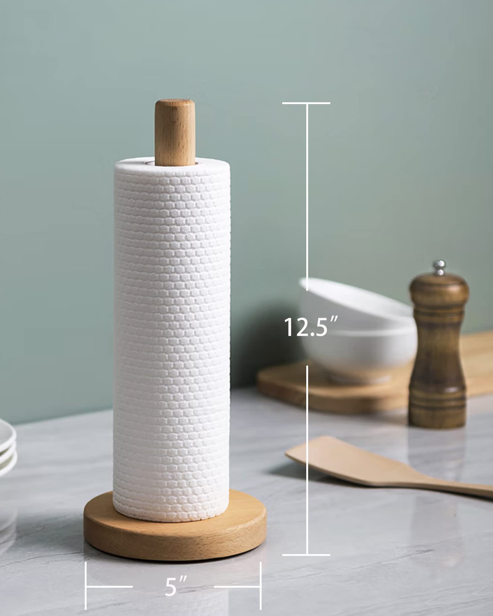 CHAUNCEY HOME Wooden Paper Towel Holder - Kitchen Paper Hanger Rack Bathroom Towel Roll Stand Organizer Simply Standing Countertop Paper Roll Holder