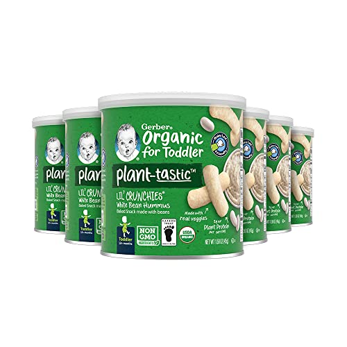 Gerber Snacks for Baby Organic Lil Crunchies, Plant-tastic, White Bean Hummus, 1.59 Ounce (Pack of 6)