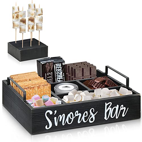 Y&ME S'mores Station, Smores Maker Box for Smores Kit, Smores Supplies Container Holder, Wooden S'mores Bar Holder with Handles, S'Mores Marshmallow Storage box, Smores Caddy, Smores Serving Tray