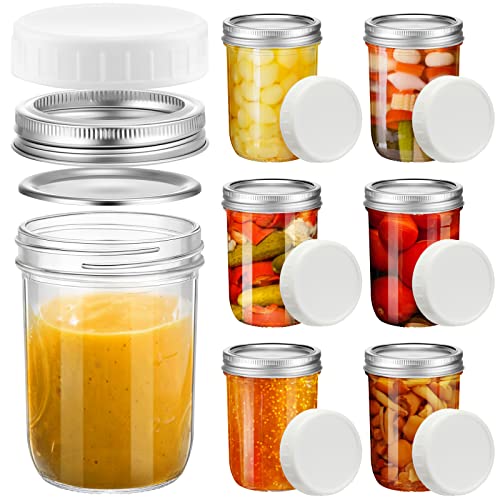 16 oz 6 Pack Glass Mason Jars with Plastic and Metal Airtight Lids Regular Mouth Glass Jars Clear Canning Jars for Food Storage Overnight Oats Food Snacks Candies DIY Projects (Wide Mouth)