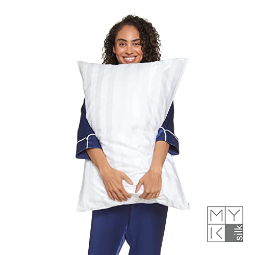 MYK Silk Pure Natural Mulberry Silk Pillowcase, 19 Momme with Cotton Underside for Hair & Skin, Oeko-TEX Certified, Hypoallergenic, Curly Friendly, Standard Size in Undyed Ivory White