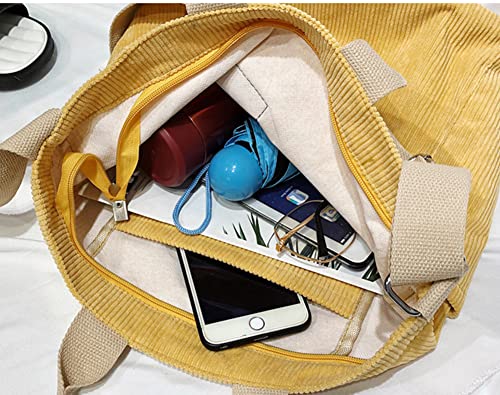 Women's Retro Large Size Canvas Shoulder Bag Corduroy Hobo Crossbody Handbag Casual Tote Purse