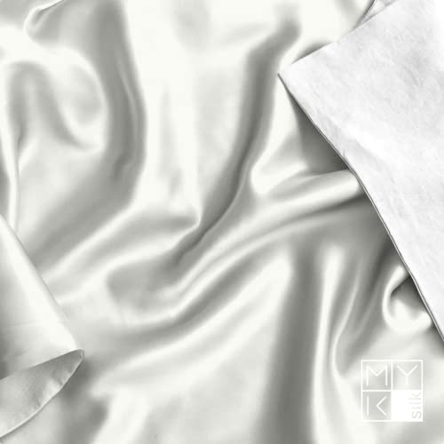 MYK Silk Pure Natural Mulberry Silk Pillowcase, 19 Momme with Cotton Underside for Hair & Skin, Oeko-TEX Certified, Hypoallergenic, Curly Friendly, Standard Size in Undyed Ivory White