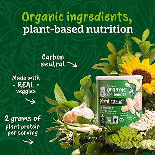 Gerber Snacks for Baby Organic Lil Crunchies, Plant-tastic, White Bean Hummus, 1.59 Ounce (Pack of 6)