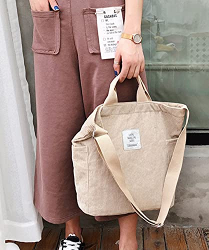 Women's Retro Large Size Canvas Shoulder Bag Corduroy Hobo Crossbody Handbag Casual Tote Purse