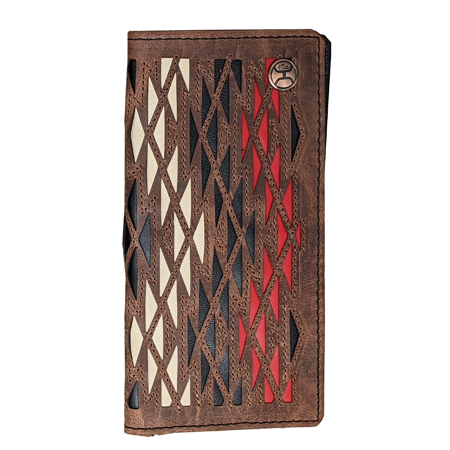 HOOEY Leather Men’s Western Rodeo Wallet (Laser Cut Aztec - Black/Red/Ivory)