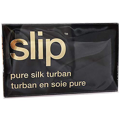 SLIP Silk Turban, Black, One Size (21β- 28β) - Double-Lined Pure Mulberry Silk 22 Momme Hair Turban - Hair-Friendly, Lightweight and Multipurpose Head Wrap + Sleeping Cap for Curly + Thick Hair Types
