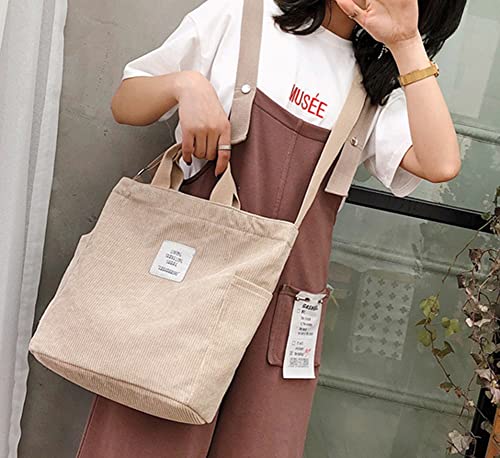 Women's Retro Large Size Canvas Shoulder Bag Corduroy Hobo Crossbody Handbag Casual Tote Purse