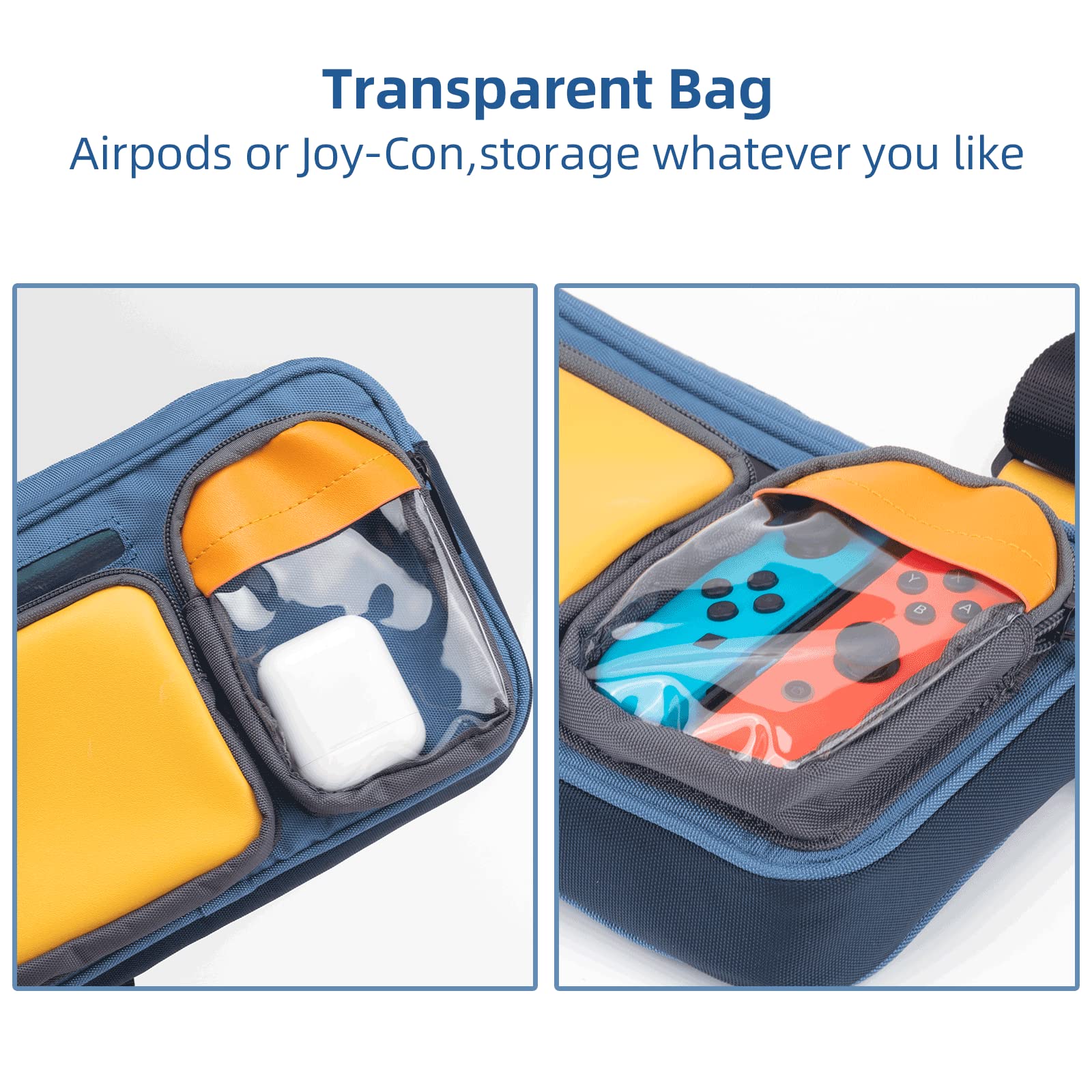 GeekShare Large Capacity Multifunctional Switch/Switch OLED Travel Carrying Case-Color Contrast Laser Messenger Bag Compatible with Switch (Blue & Yellow)