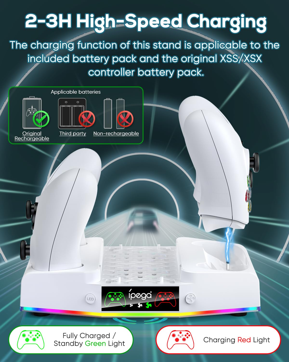 MENEEA Cooling Stand & Charging Station for Xbox Series S with 15 RGB LED Light Modes - Dual Controller Charger & Cooler Fan for Xbox Series S Accessories with 2*1400mAH Batteries and Headphone Hook