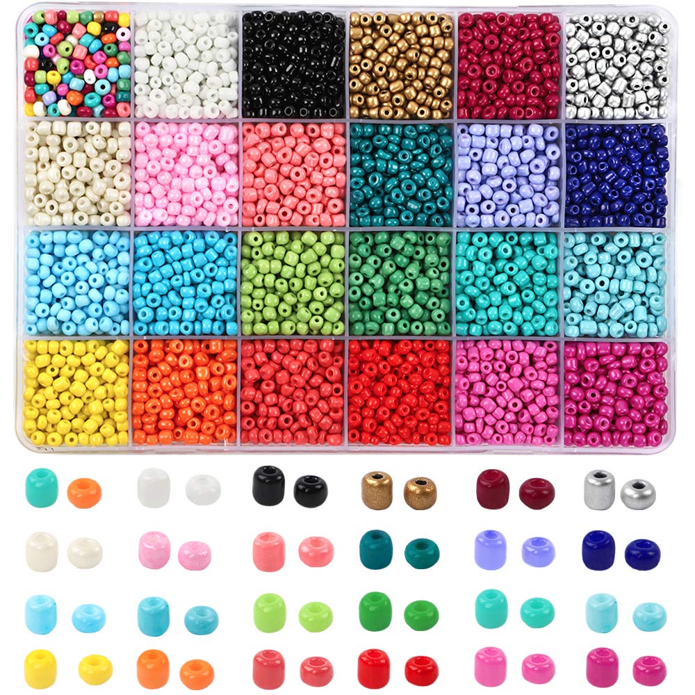 OUTUXED 7200pcs 4mm Glass Seed Beads for Bracelets Making Kit 300pcs Alphabet Letter Beads for Jewelry Making and Crafts with Elastic String Cords, Tweezers and Accessories DIY Material
