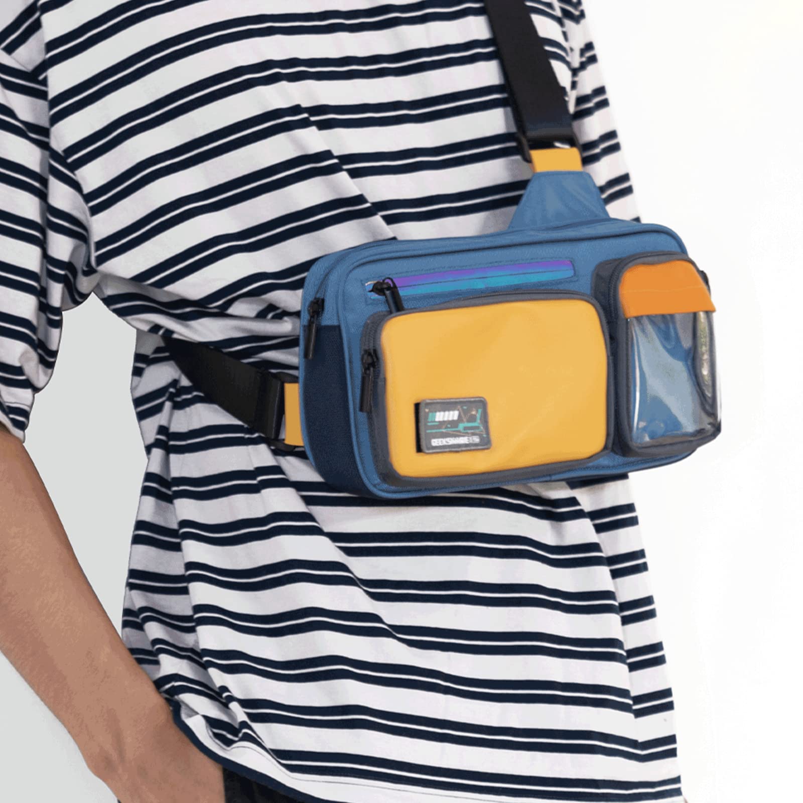 GeekShare Large Capacity Multifunctional Switch/Switch OLED Travel Carrying Case-Color Contrast Laser Messenger Bag Compatible with Switch (Blue & Yellow)