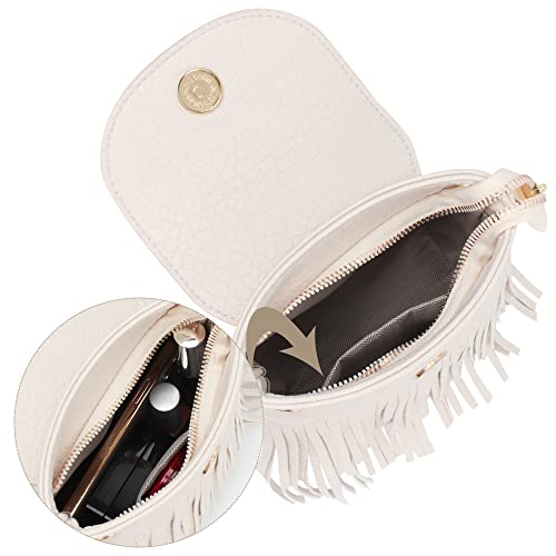 Tassel Purse Satchel Shoulder Cross Body Bag Faux Leather Hobo Hippie Sling Bag for Women, White