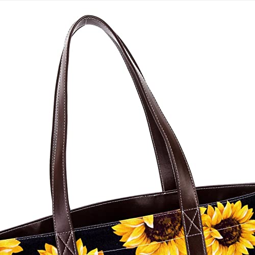 Sunflower Black Pattern Tote Bags Large Leather canvas Purses and Handbags for Women Top Handle Shoulder Satchel Hobo Bags