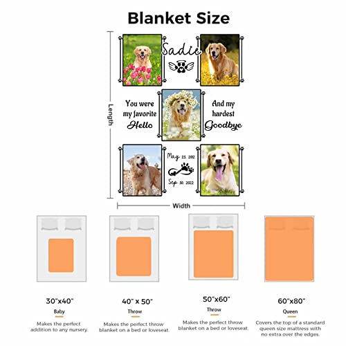 Artsadd Custom Throw Blanket with Dog Cat Pet Pictures & Name, Dog Memorial Blanket Personalized Memory Gift for Family and Friends Customized Bed Throw Blanket Sympathy Remembrance Made in USA