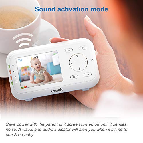 VTech Video Baby Monitor with 1000ft Long Range, Auto Night Vision, 2.8β Screen, 2-Way Audio Talk, Temperature Sensor, Power Saving Mode, Lullabies and Wall-mountable Camera with bracket, White