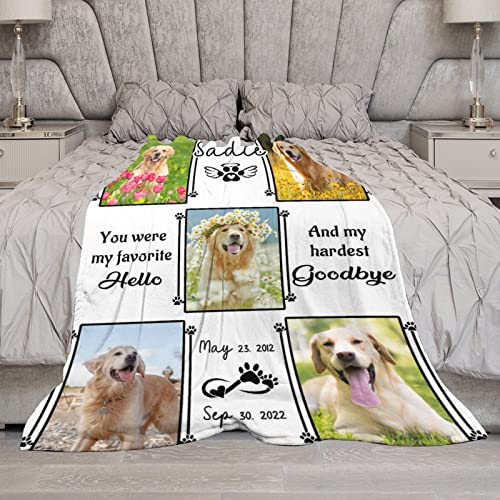 Artsadd Custom Throw Blanket with Dog Cat Pet Pictures & Name, Dog Memorial Blanket Personalized Memory Gift for Family and Friends Customized Bed Throw Blanket Sympathy Remembrance Made in USA
