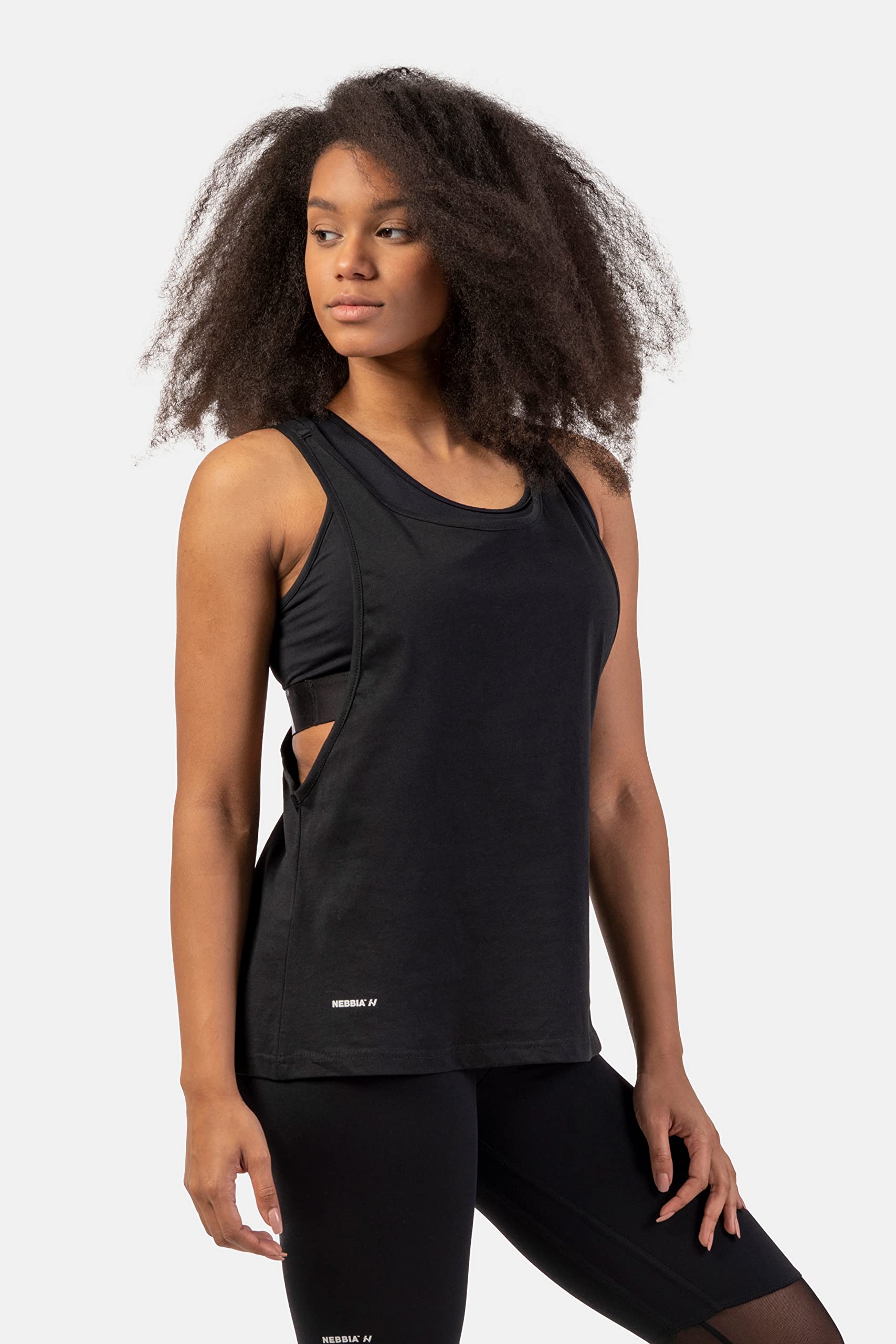 NEBBIA Sleeveless Loose Cross Back Feeling Good Tank Top 419 Black