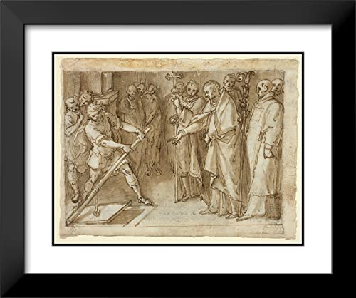 ArtDirect Cesare Nebbia 24x19 Black Modern Frame and Double Matted Museum Art Print Titled - Saint Charles Borromeo Supervising the Opening of a Crypt (C. 1604)