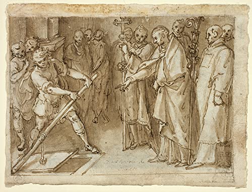 ArtDirect Cesare Nebbia 24x19 Black Modern Frame and Double Matted Museum Art Print Titled - Saint Charles Borromeo Supervising the Opening of a Crypt (C. 1604)