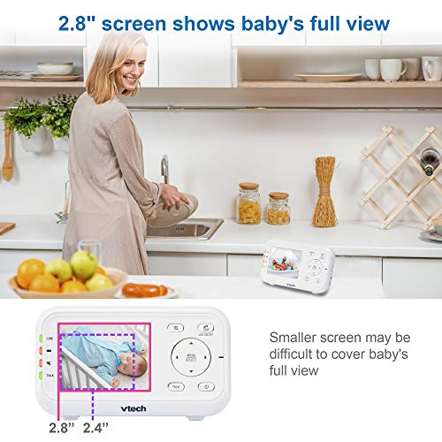VTech Video Baby Monitor with 1000ft Long Range, Auto Night Vision, 2.8β Screen, 2-Way Audio Talk, Temperature Sensor, Power Saving Mode, Lullabies and Wall-mountable Camera with bracket, White