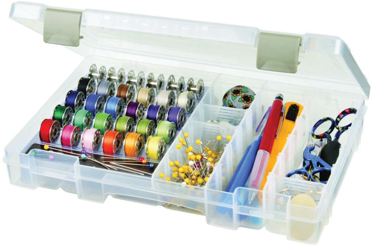 ArtBin 6911AB Sew-Lutions Bobbin/Supply Box Sewing Organizer, [1] Plastic Storage Case, Clear