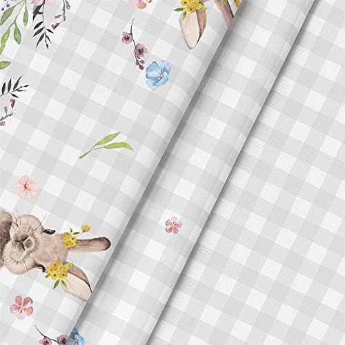 Horaldaily Easter Tablecloth 70x70 Inch Round, Spring Flower Buffalo Plaid Bunny Table Cover for Party Picnic Dinner Decor