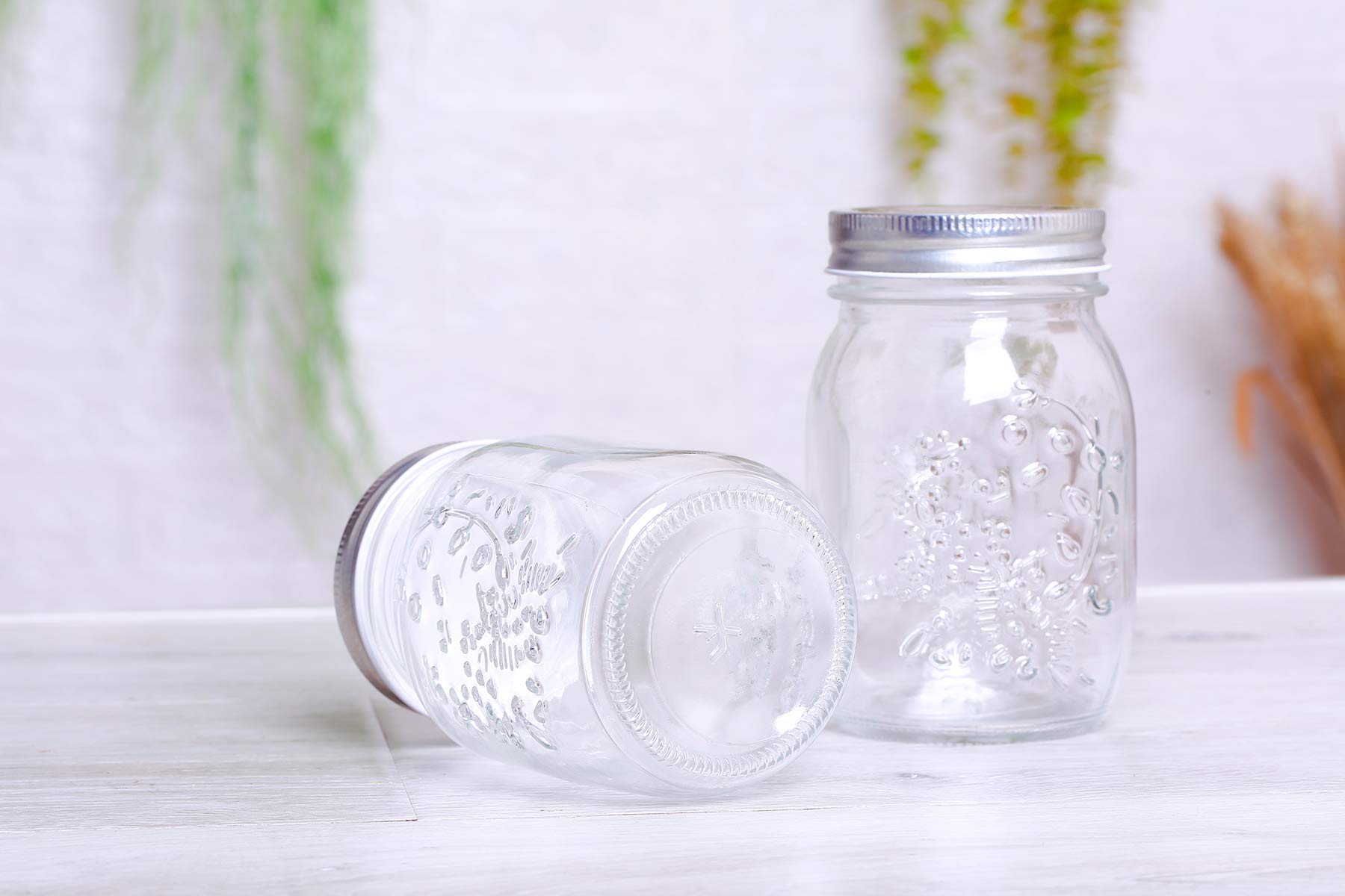 Hovico Mason Jars 17 oz With Regular Lids and Bands, Ideal for Jam,Dishwasher Safe Mason Jar for Fermenting, Kombucha, Kefir, Storing and Canning Uses, Clear- Set of 4