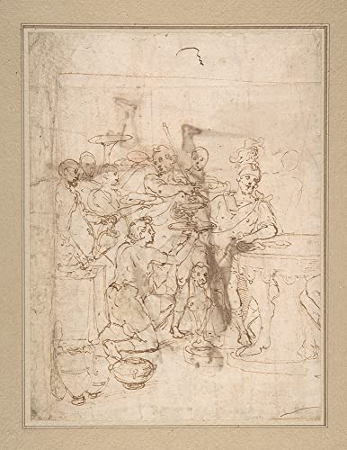ArtDirect Cesare Nebbia 19x24 Black Modern Frame and Double Matted Museum Art Print Titled - Banquet Scene; a Seated Warrior Attended by a Number of Servants (1536-1614)