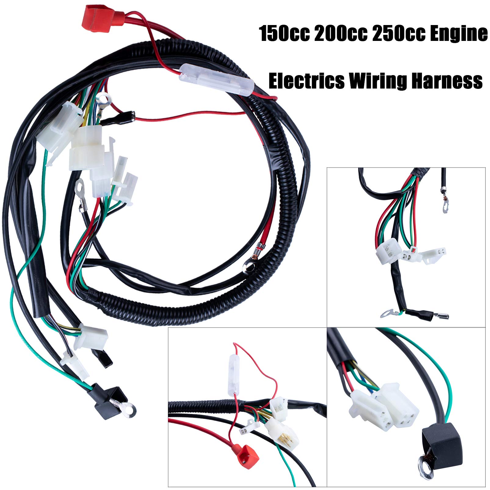 Complete Electrics Wiring Harness CDI Ignition Coil Solenoid Relay Spark Plug Kits for Chinese 4-Stroke ATV Quad Dirt Bike 150cc 200cc 250cc Go Kart by OTOHANS AUTOMOTIVE
