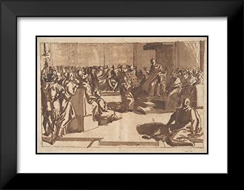 ArtDirect Cesare Nebbia 24x18 Black Modern Frame and Double Matted Museum Art Print Titled - An Ecclesiastic Blessing a Book Before the Sacred College. (1580-90)